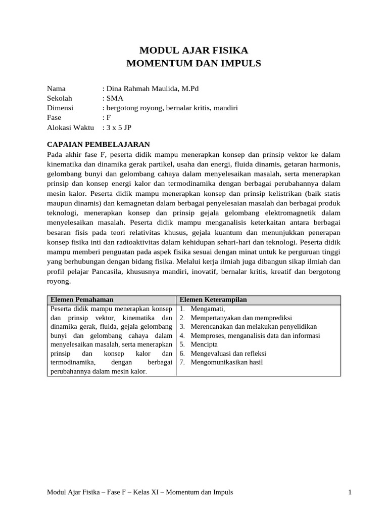 Modul Ajar 5_Momentum dan Implus | PDF