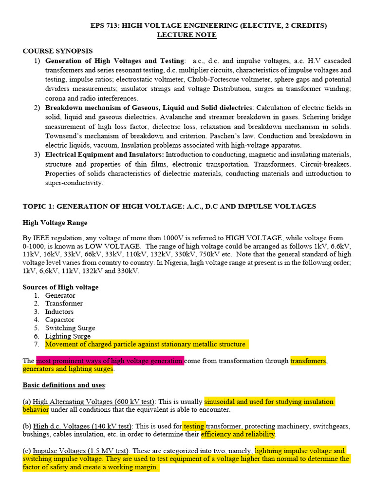 High Voltage Engineering | PDF