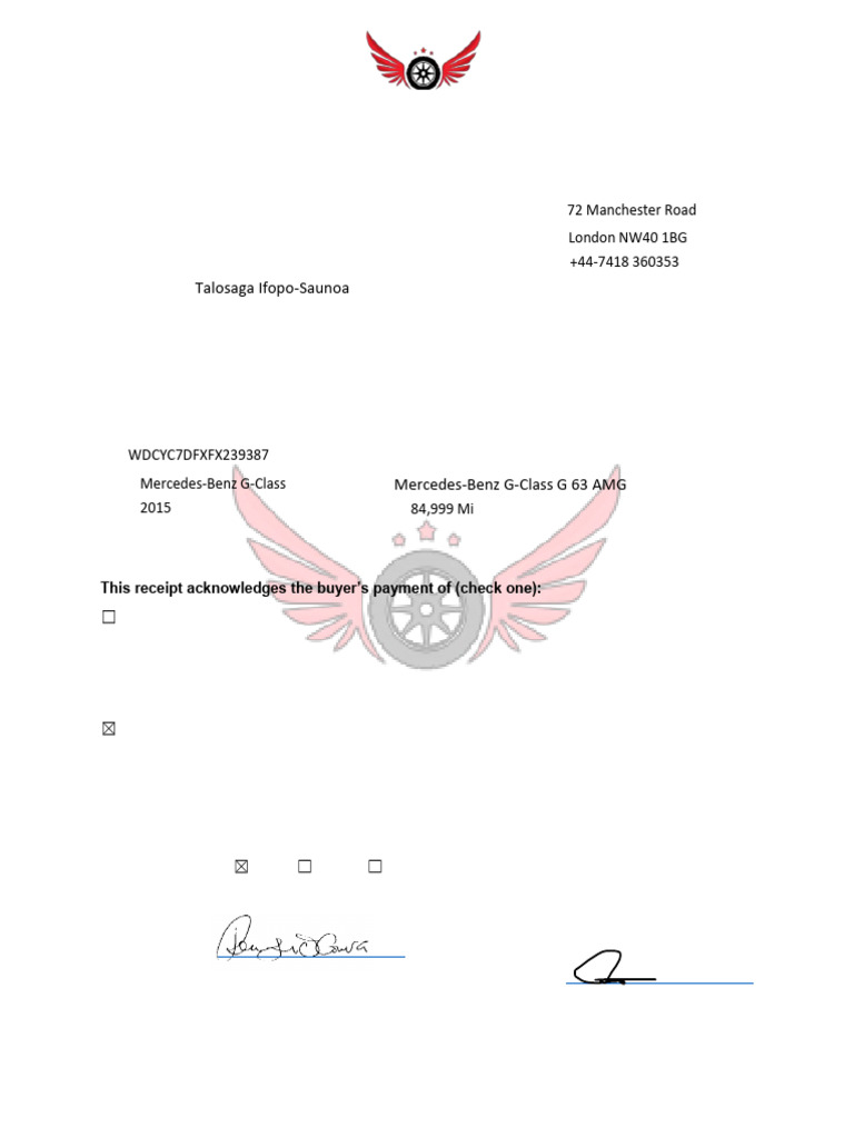 Private Car Sale Receipt Template | PDF | Receipt | Car