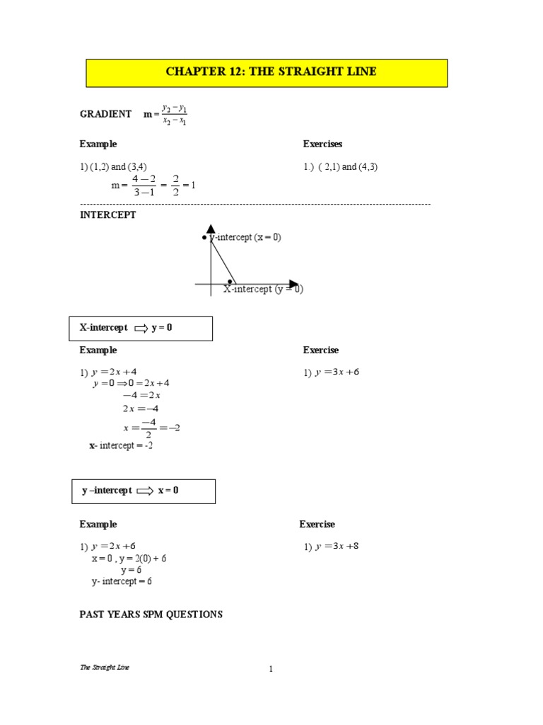 Straight Line: Gradient & Intercepts | PDF | Line (Geometry) | Nothing