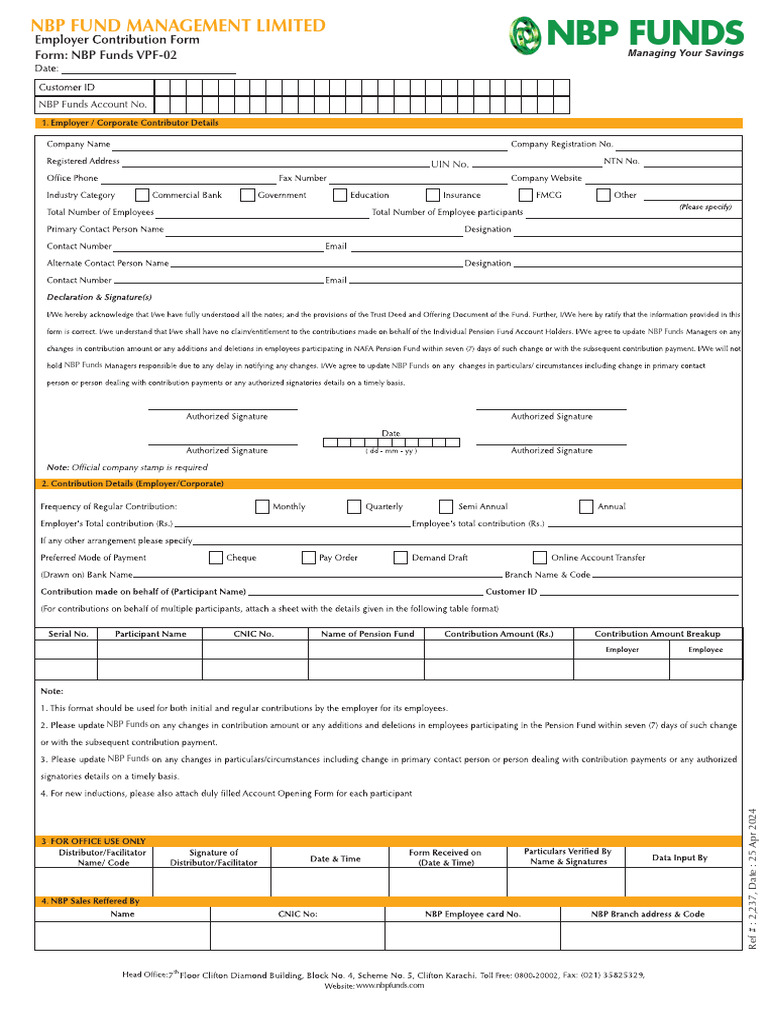 Employer Contribution Form VPF 02 25 April 2024 | PDF