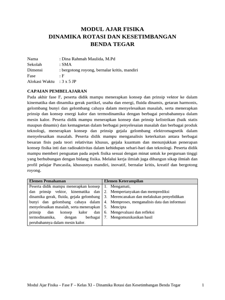 Modul Ajar 6_Dinamika Rotasi | PDF