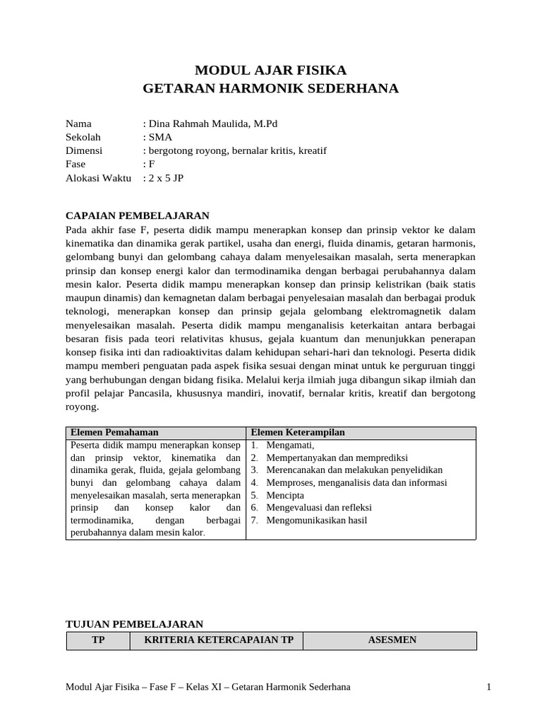 Modul Ajar 8 - Getaran Harmonik Sederhana | PDF