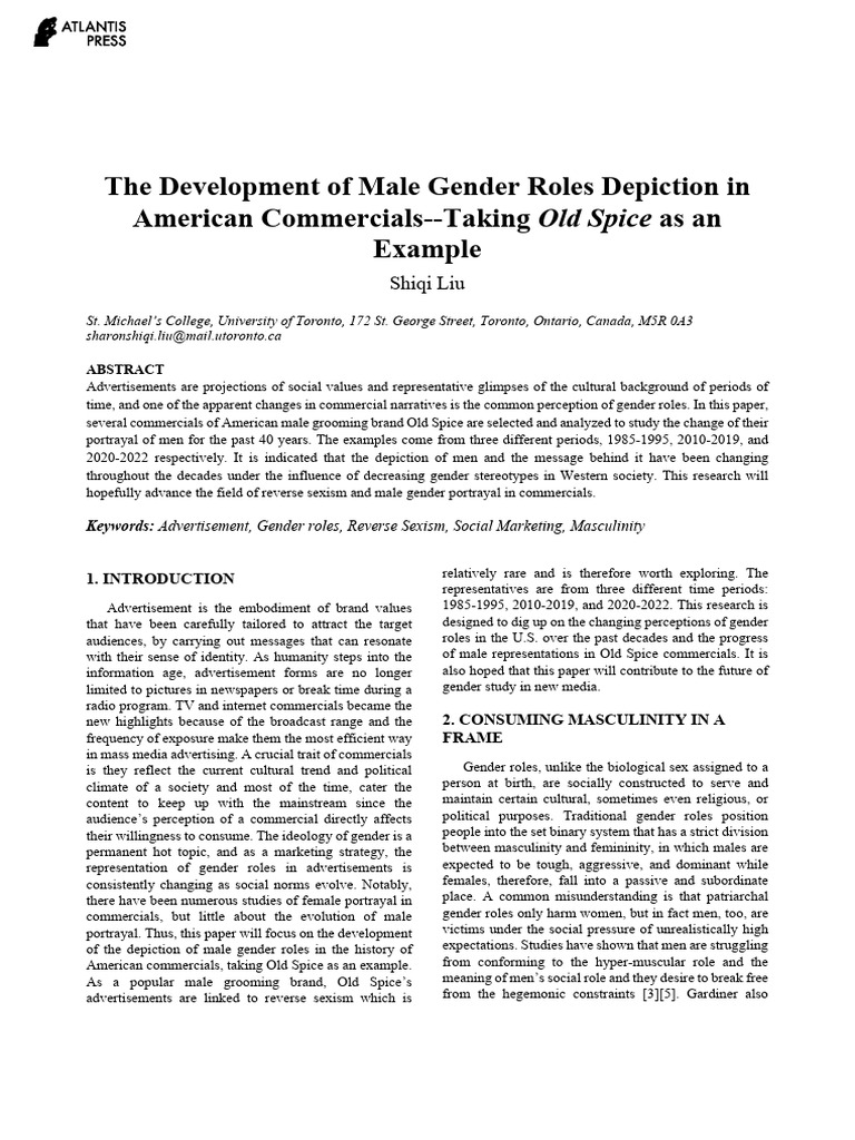The Development of Male Gender Roles Depiction in American Commercials ...