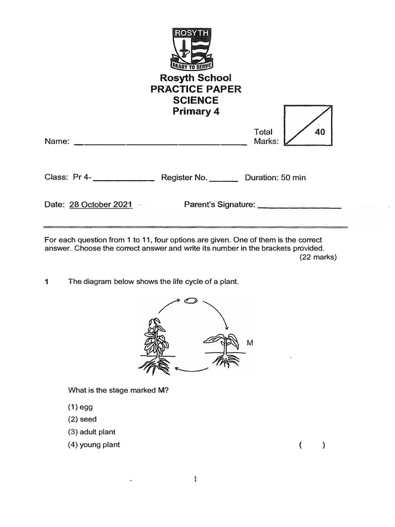 P4 Science SA2 2021 Rosyth Exam Papers | PDF