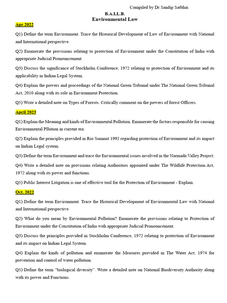 Que - Bank Env Law BALLB - QP Apr Oct 2022 & 2023 | PDF