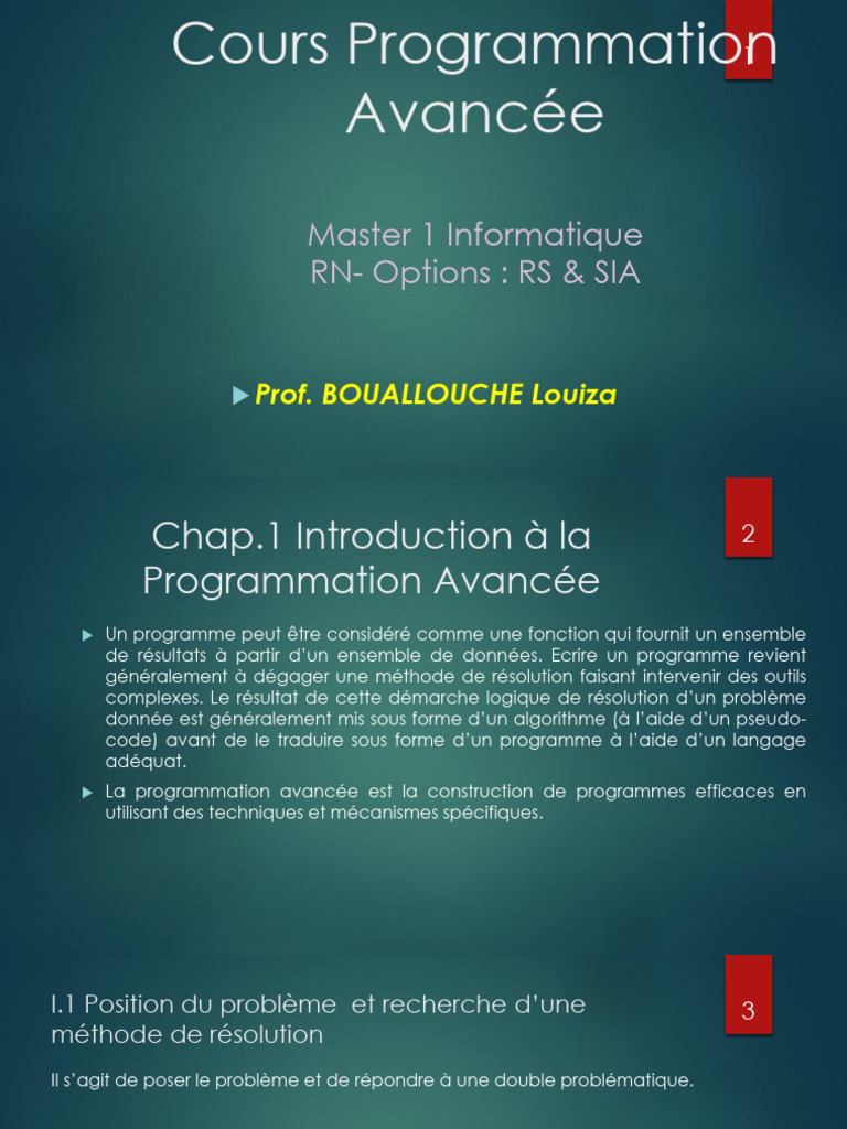Cours Programmation Avancée Chapitre1 | PDF