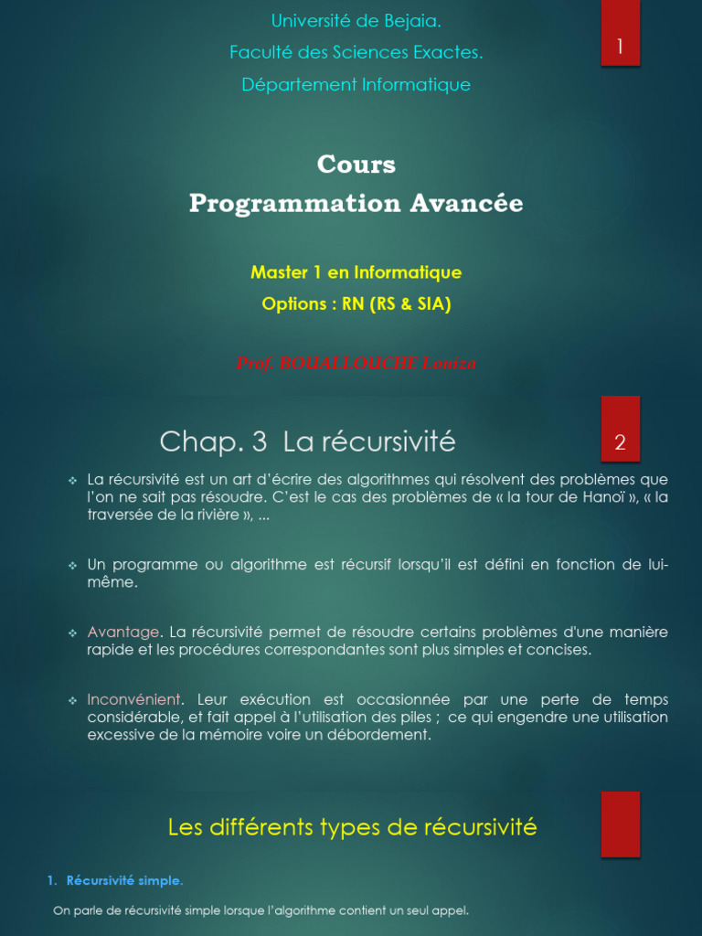 Cours Programmation Avancée Chapitre 3. | PDF