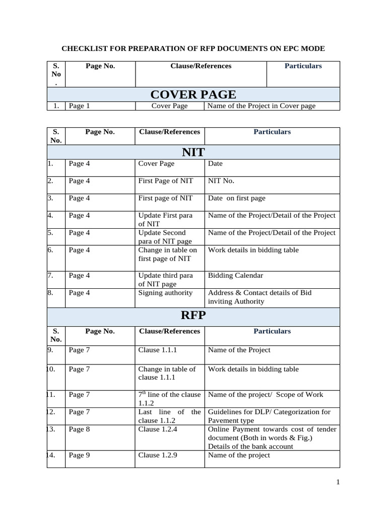 Checklist for EPC RFP Documents | PDF