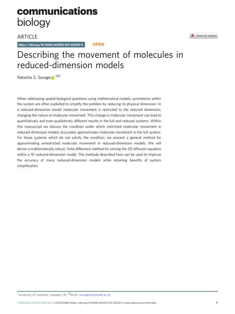 Describing The Movement of Molecules in Reduced Dimension Models | PDF
