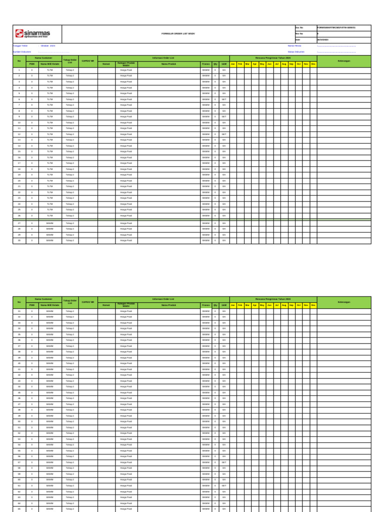 Form Order List 2024 Mill Tahap 2 | PDF