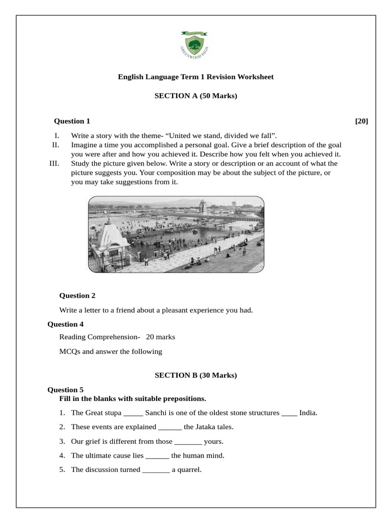 Gr 8-Term 1-Eng Lang Revision WS | PDF