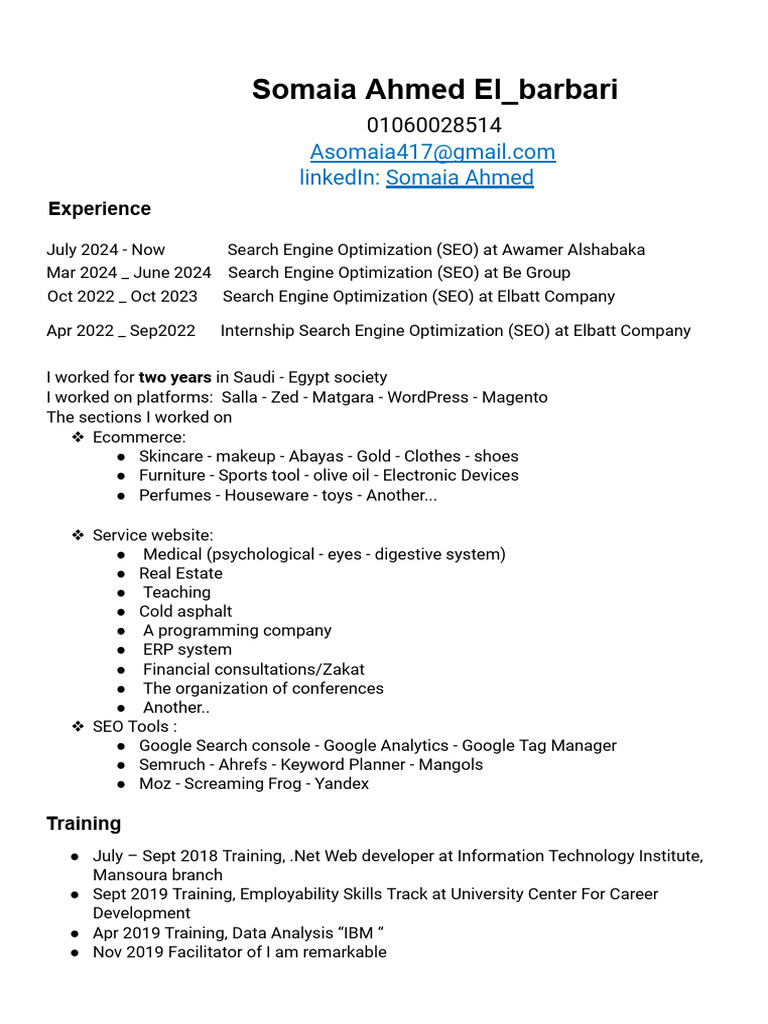 Somaia CV. | PDF