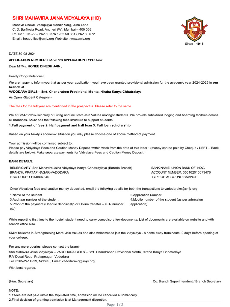 Report.student Application.sanction Letter | PDF