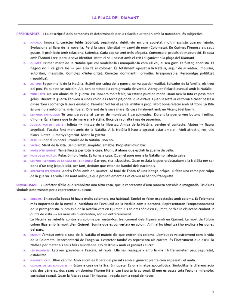LA PLAÇA DEL DIAMANT | PDF