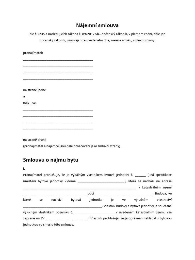 Najemni Smlouva Final S Bublinami | PDF