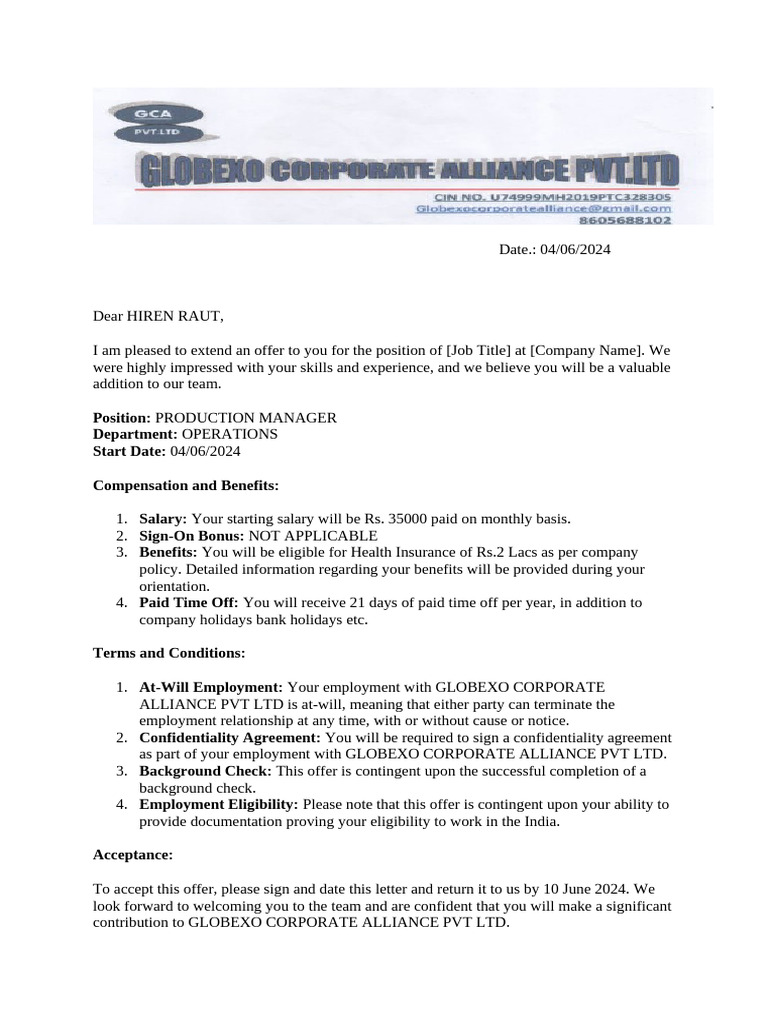 Offer Letter | PDF
