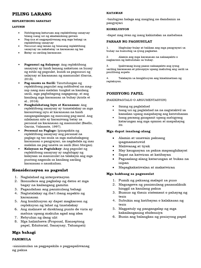 Piling Larang Reviewer | PDF