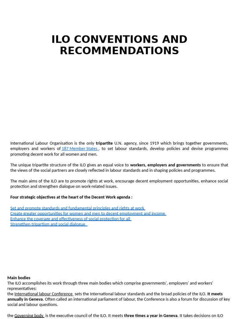 Ilo Conventions and Recommendations | PDF