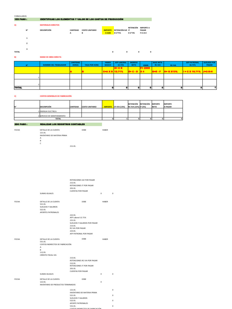 Formularios Costos | PDF