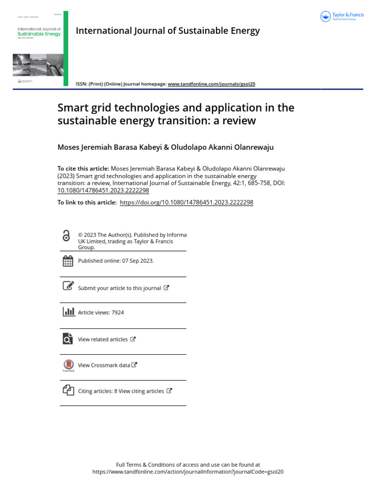 Smart Grid Technologies and Application in The Sustainable Energy ...