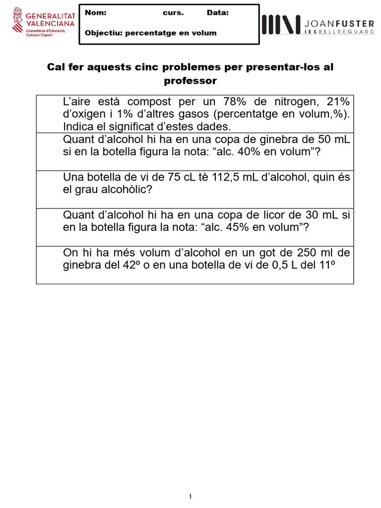 3ESO-tema 3-Problemes % Volum | PDF