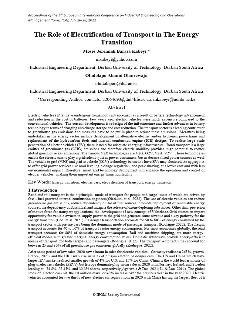 426 The Role of Electrification of Transport in The Energy | PDF ...