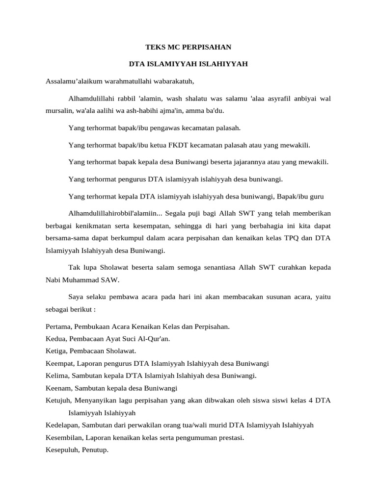 Teks MC Perpisahan DTA | PDF