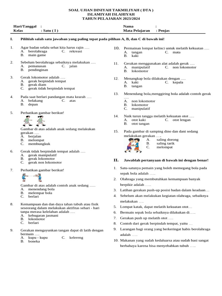 Soal UAS Penjas Kls 1 | PDF