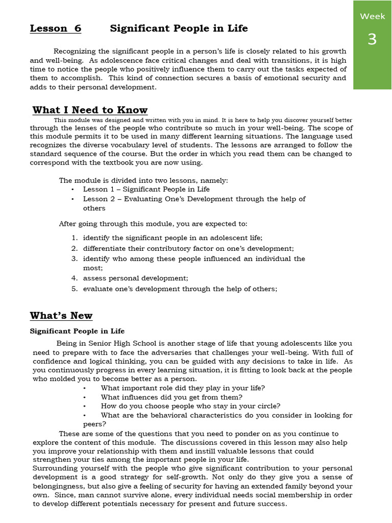 Lesson 6 Significant People in Life | PDF | Socialization | Adolescence