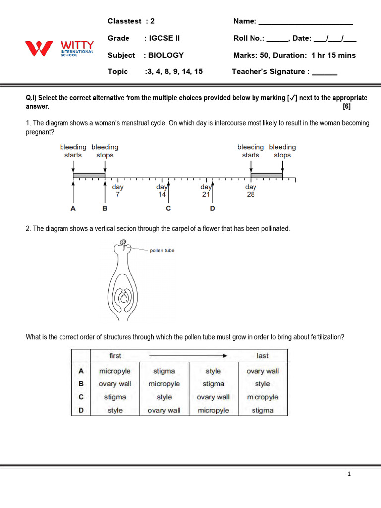 Final Bio Class Test Grade 10 | PDF