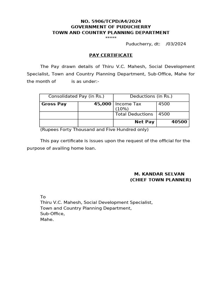 Pay Certificate | PDF