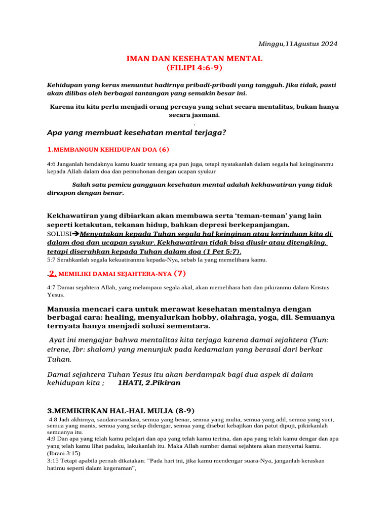 Bahan Khotbah Minggu 11 Agustus 2024 | PDF