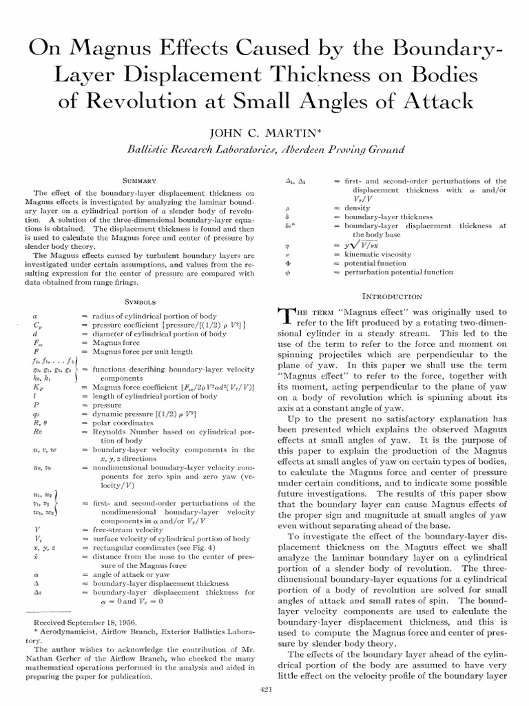 On Magnus Effects Caused by The Boundarylayer Displacement Thick 1957 ...