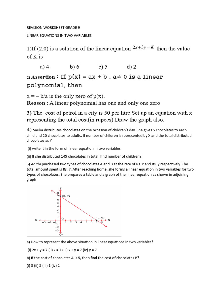 REVISION linear equations GRADE 9 | PDF