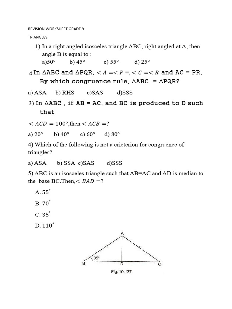 REVISION WORKSHEET - Triangles | PDF