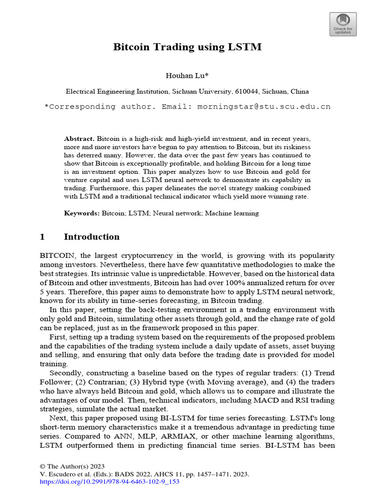 Bitcoin Trading Using LSTM | PDF