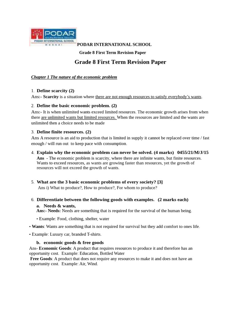 Grade 8 Revision 2024 MS | PDF