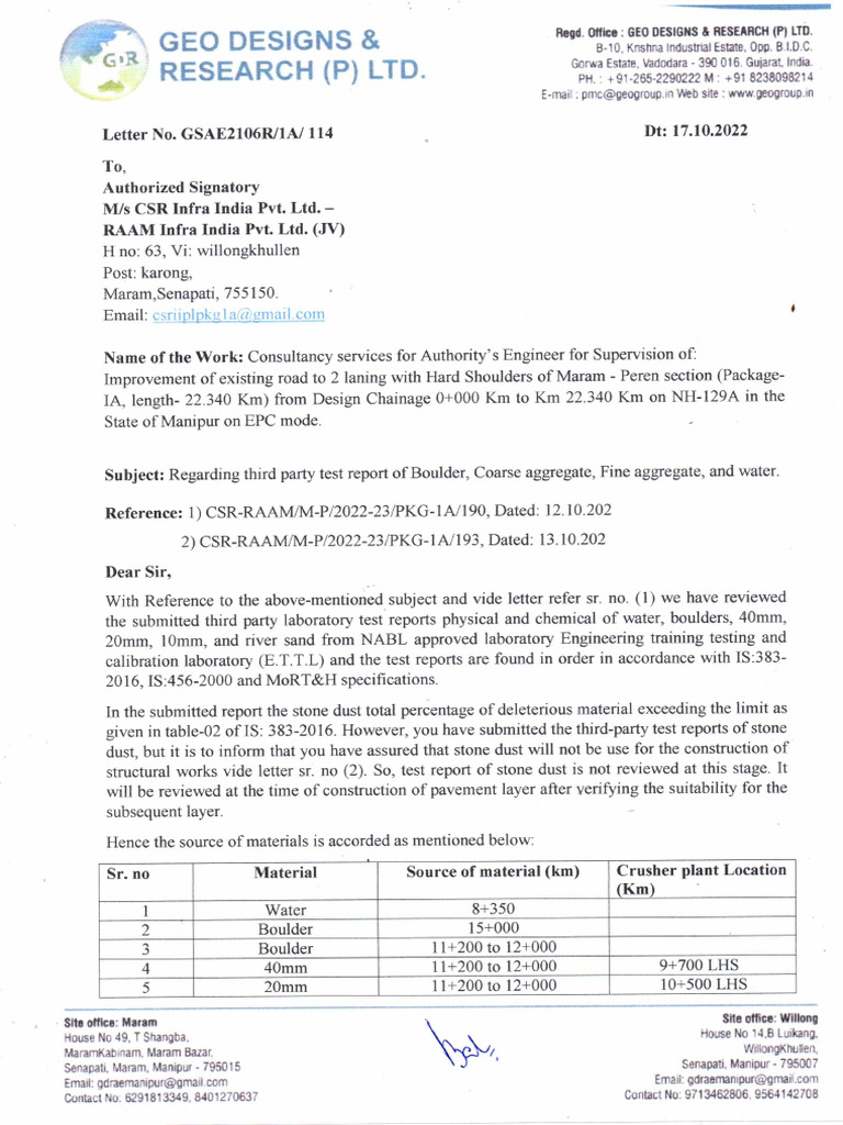 L-114 Regarding Third Party Test Report of Boulder, Coarse Aggregate ...