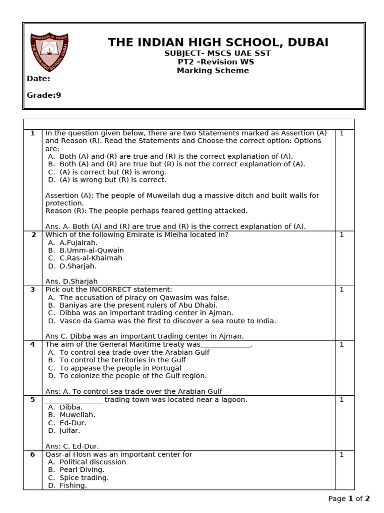 PT2-UAE SSt-Revision WS MS | PDF