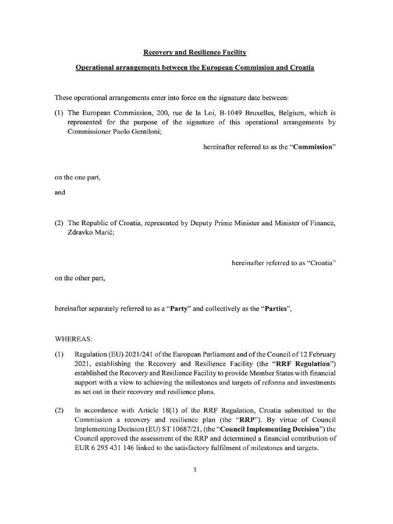 Countersigned Croatia RRF Oa 0 | PDF