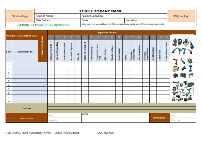 Monthly Power Tools Inspection Checklist | PDF | Electrical Engineering ...