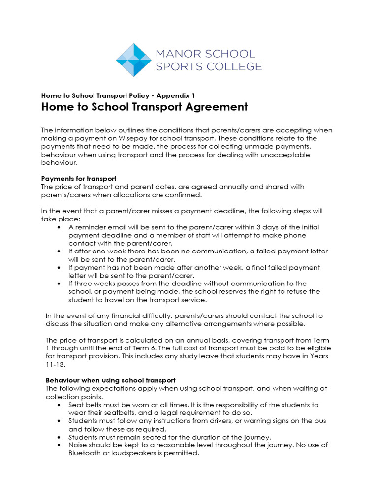 Home to School Transport Agreement | PDF | Wellness