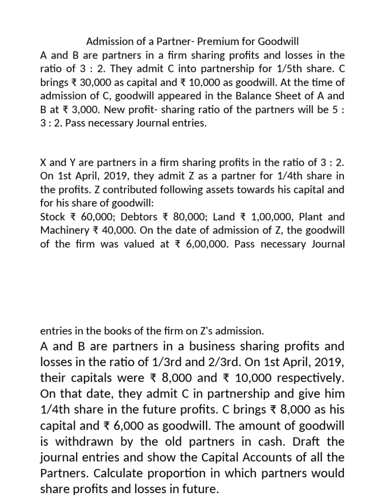 Admission of A Partner | PDF | Goodwill (Accounting) | Business