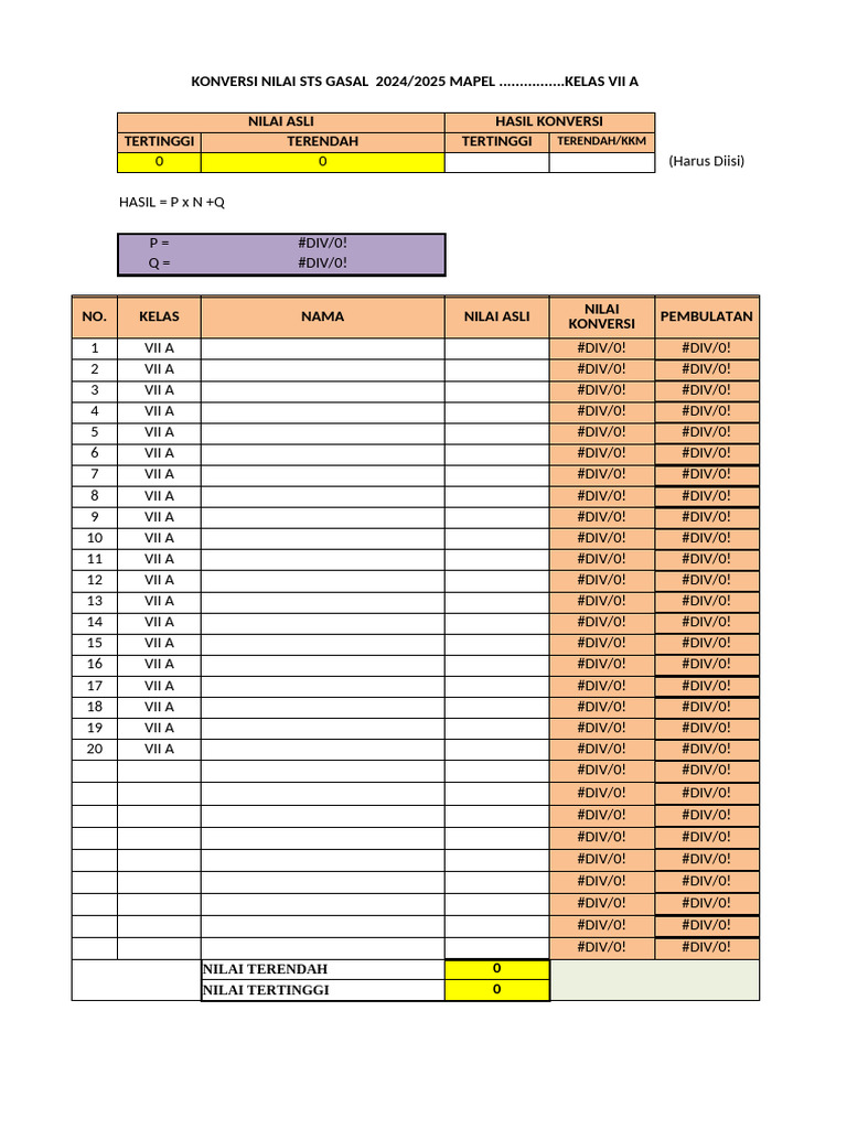 Konversi Nilai STS 7a, 7B 2425 A | PDF