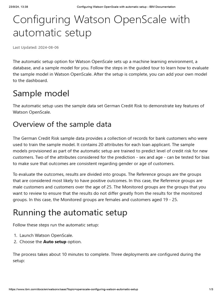 Configuring Watson OpenScale With Automatic Setup - IBM Documentation | PDF