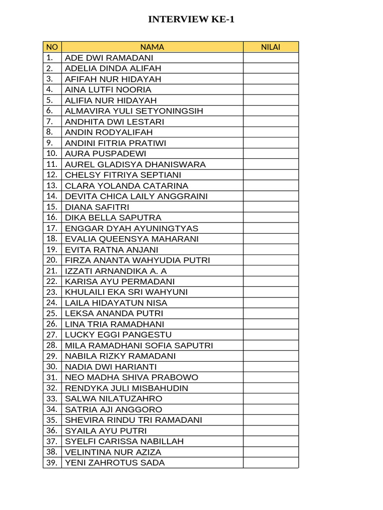 Lembar Nilai Interview | PDF