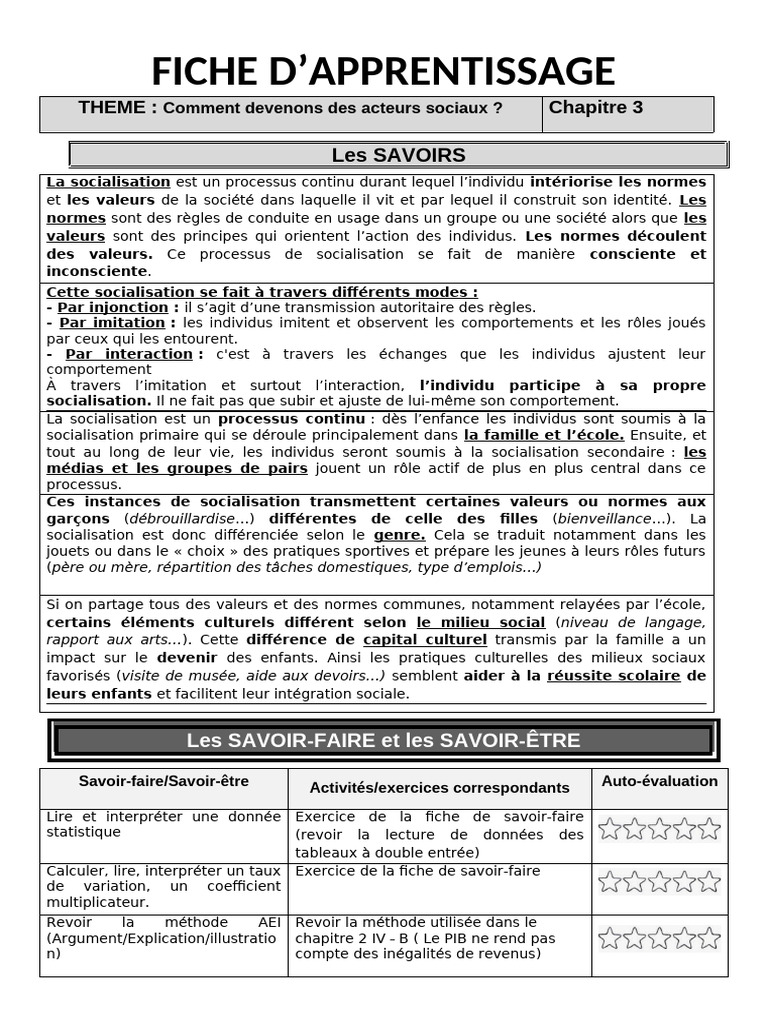 FICHE d' App Socialisation | PDF