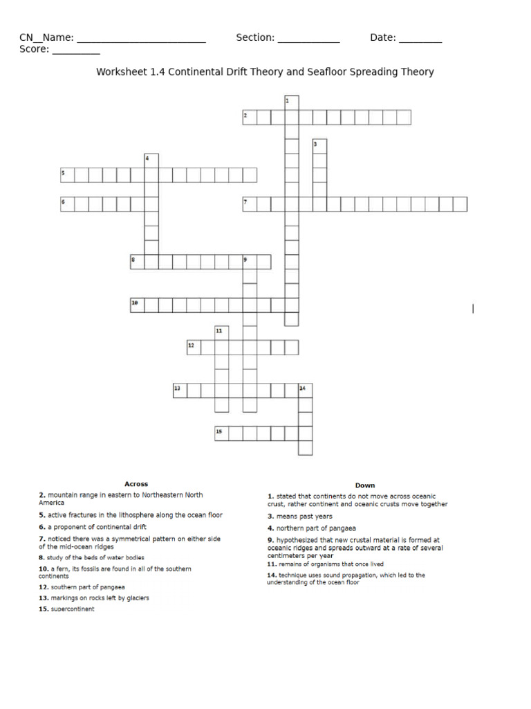 Worksheet 1.4 Continental Drift and Seafloor Spreading | PDF