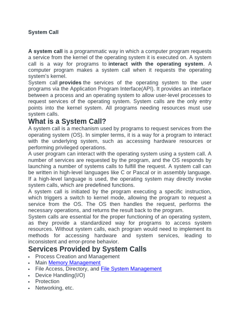System Call | PDF | Operating System | Kernel (Operating System) System Call | PDF | Operating System | Kernel (Operating System)